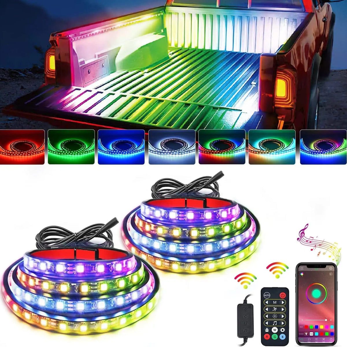 60 Inch 180Leds RGBIC APP RF Remote Control LED Bed Light Strip 2PCS ...