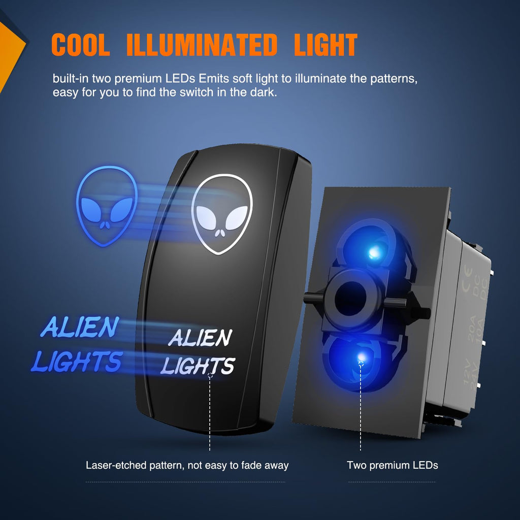 5Pin Laser On/Off SPST Alien Lights Rocker Switch Blue – Nilight