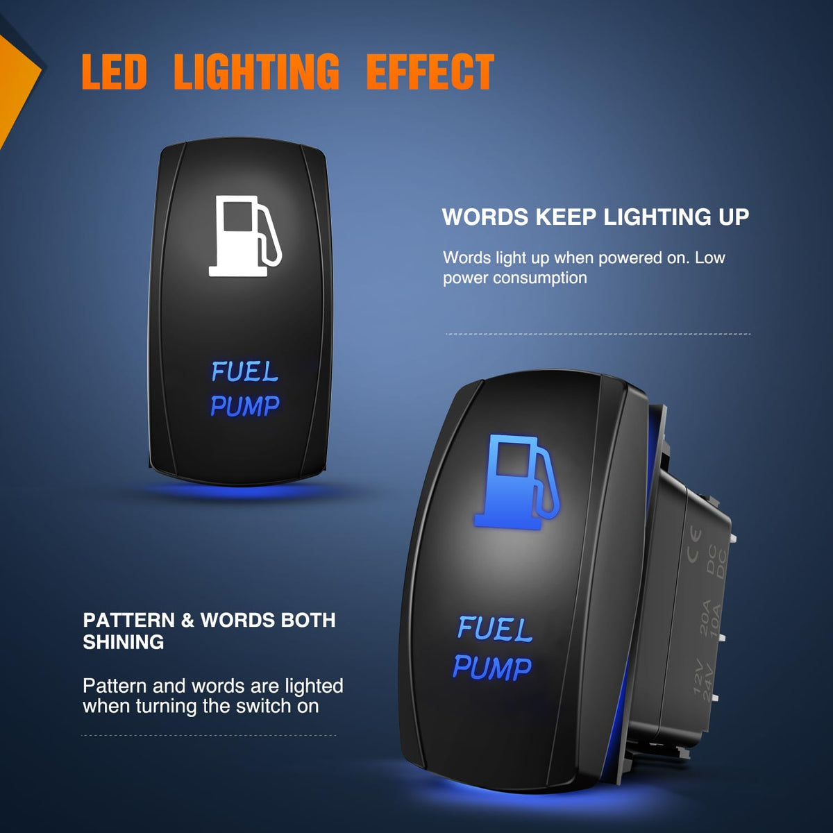 5Pin Laser On/Off SPST Fuel Pump Rocker Switch Blue – Nilight