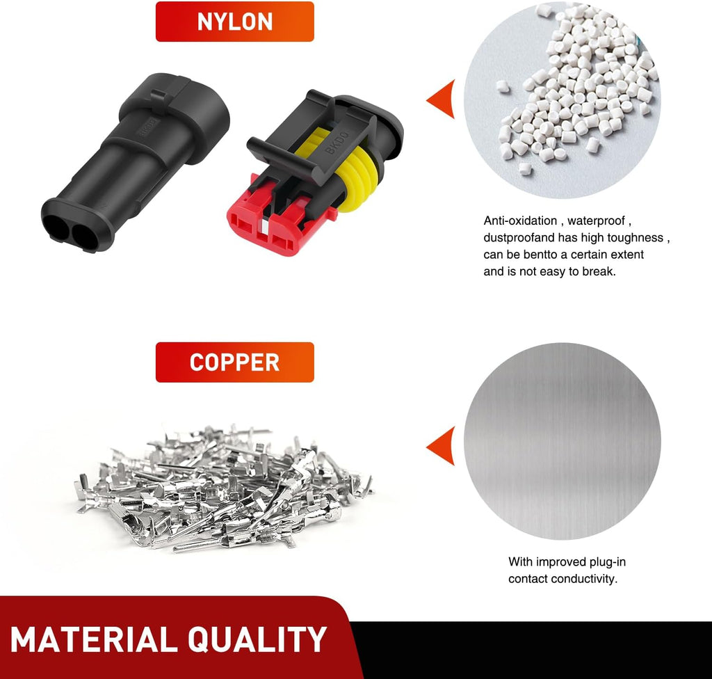 200PCS 2 Pin Electrical Connector ‎Plug Male Female Terminal Wire Conn ...