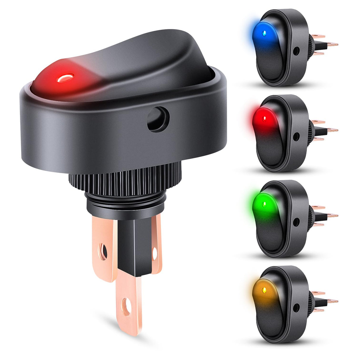 5Pcs 12V 30A Round Toggle LED Switch with Red Yellow Blue Green LED In ...