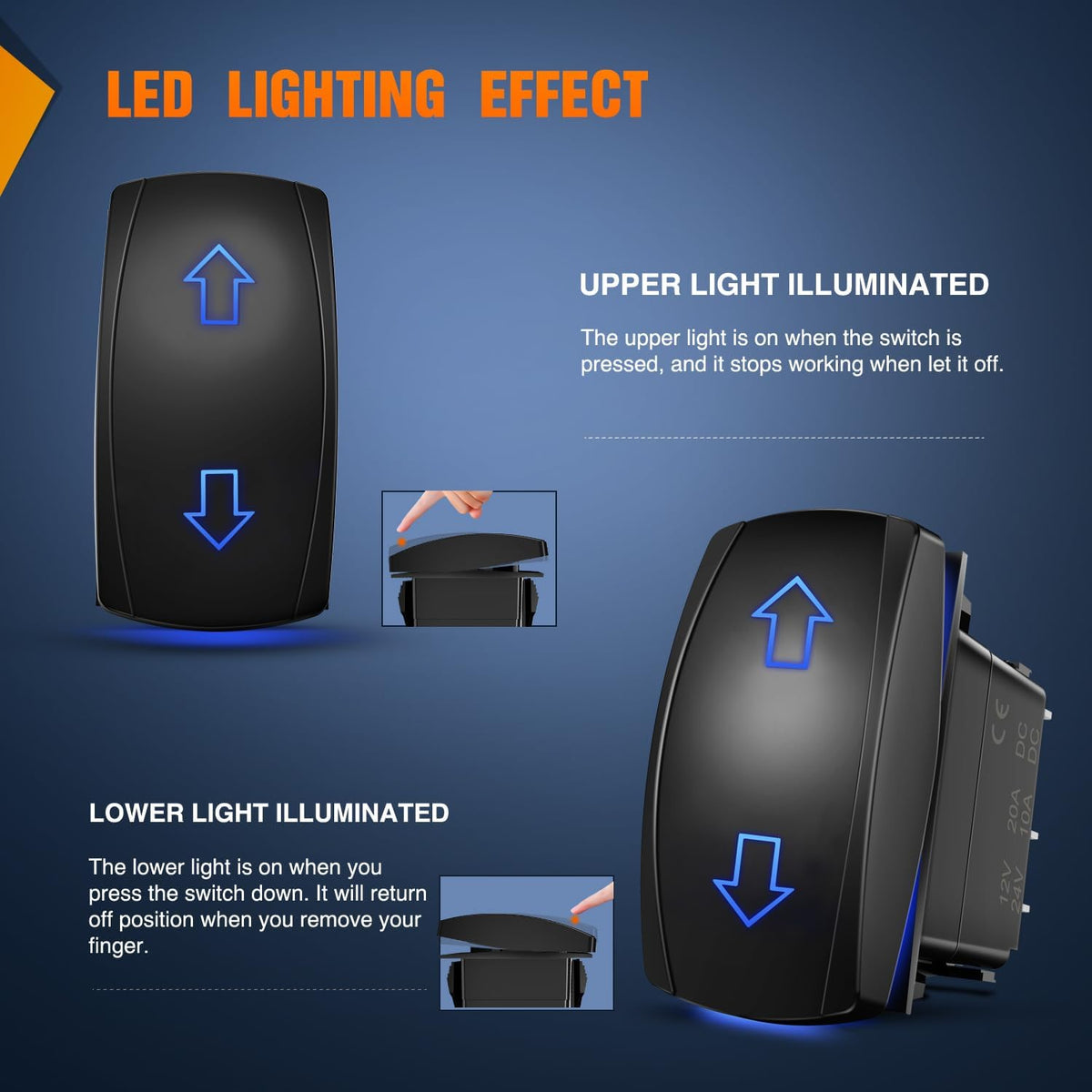 7Pin DPDT On/Off Arrows Polarity Reverse Rocker Switch Blue – Nilight