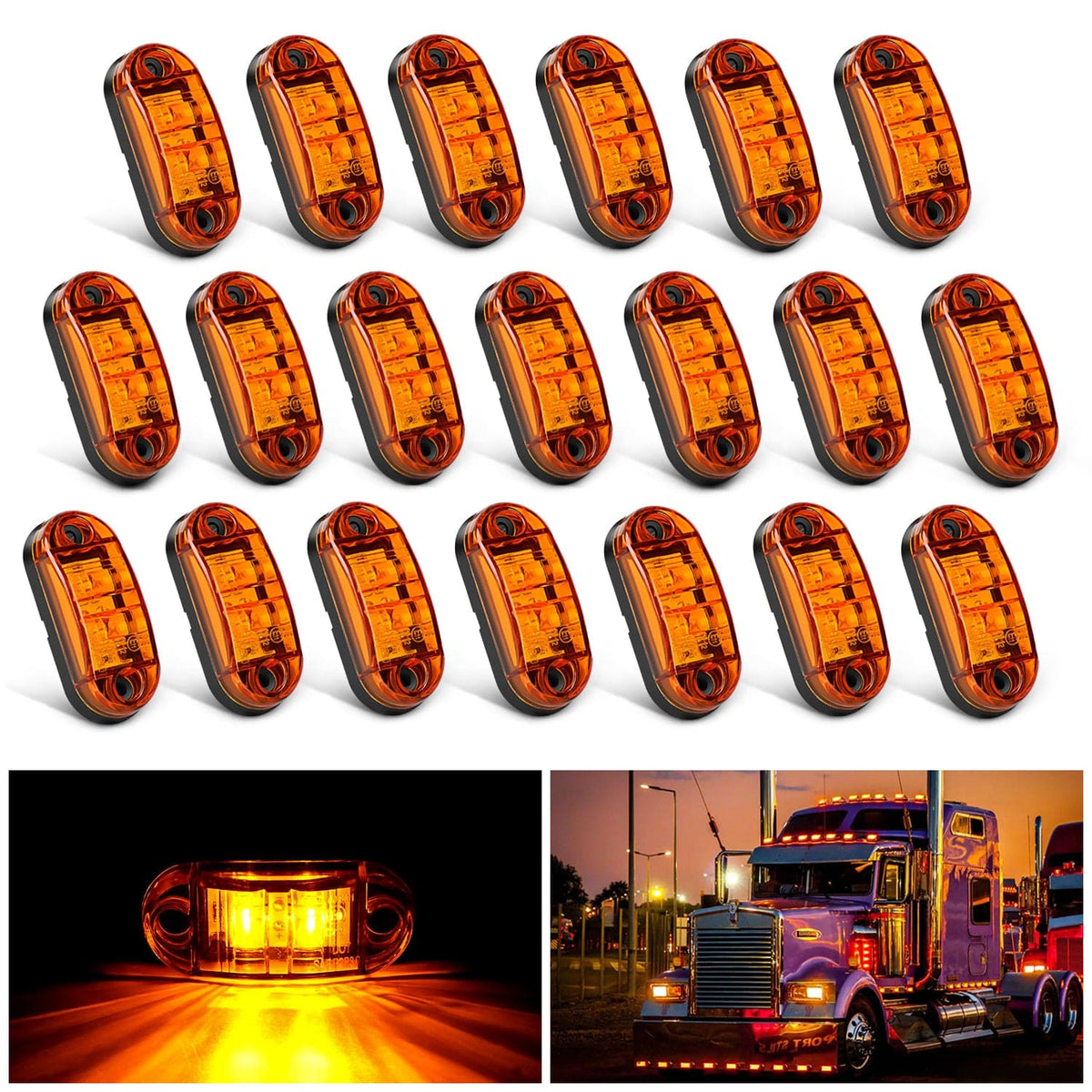 2.5Inch Oval Amber 2 Diode LED Side Marker Light 20PCS - Nilight