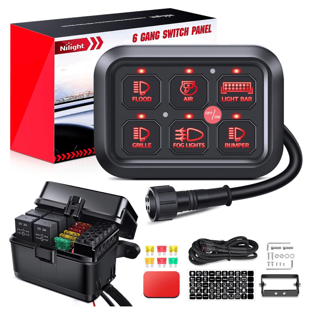 6Gang Multifunction Red Rocker Switch Panel System – Nilight