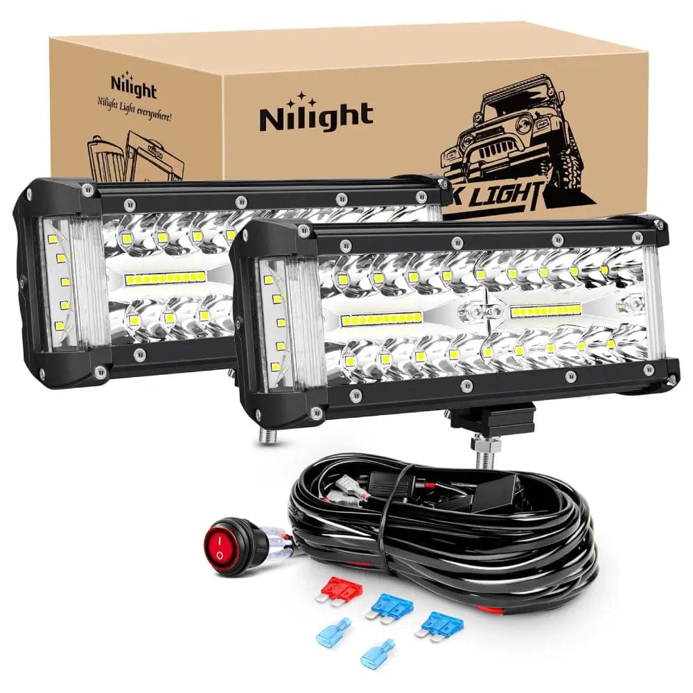 7 Inch 132W Side Shooter Triple Row Spot Flood LED Light Bars (Pair ...