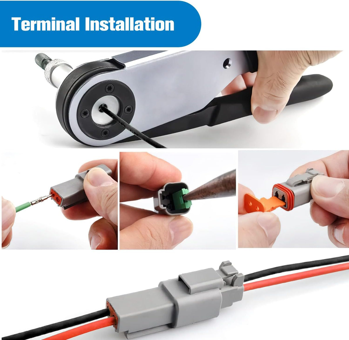 2 PIN DT Connector Kit 3 Sets Size 16 Solid Contacts Waterproof Male F ...