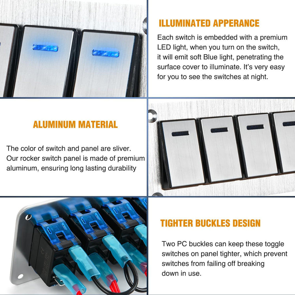 3Gang Aluminum 3Pin ON/Off Blue Led Rocker Switch Panel – Nilight