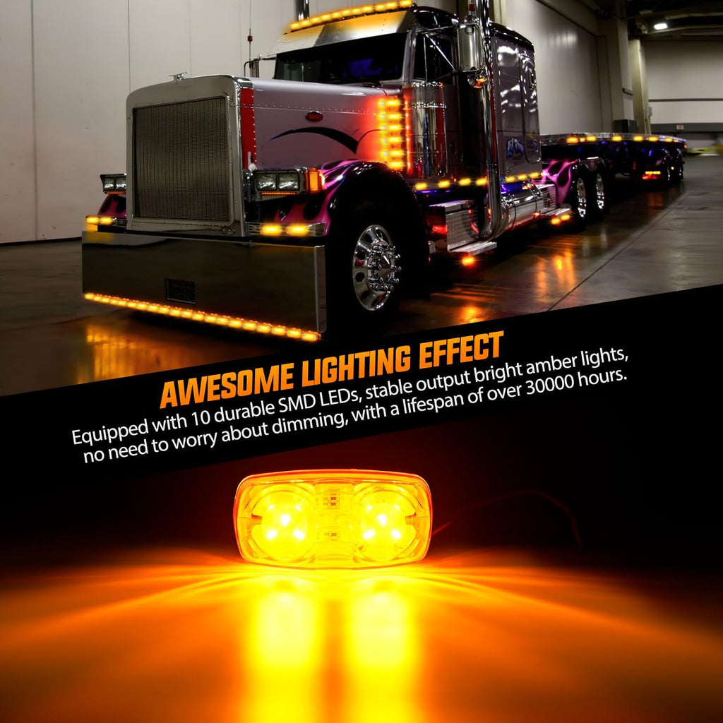 5PCS Amber 10LED Rectangular Clearance Double Bullseye Marker Light ...