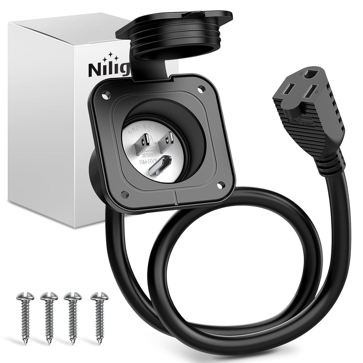 15 AMP RV Power Flanged Inlet 125V AC Port Shore Receptacle with – Nilight