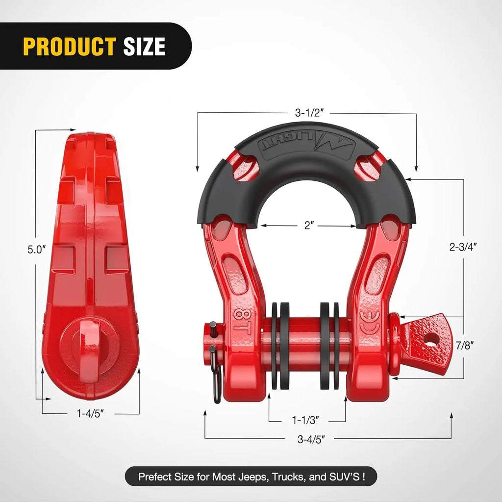 3/4 inch Mega D-Ring Shackle With 7/8 inch Screw Pin 68000LBS Red (Pai ...