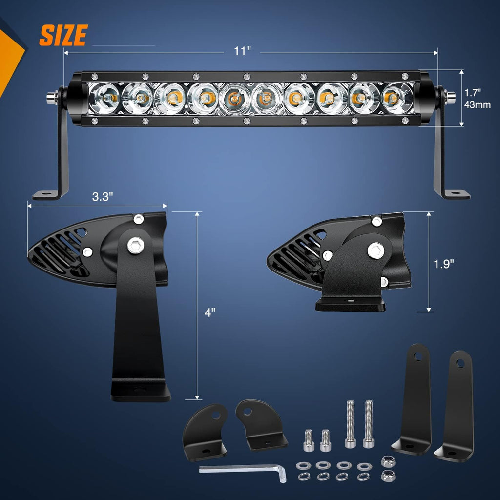 11" 50W Amber Slim Flood Led Light Bar | 2 Style Mounts (Pair) – Nilight