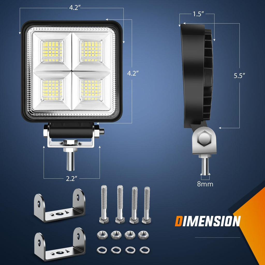 4" 64LED Square Flood LED Pod Lights (Pair) – Nilight