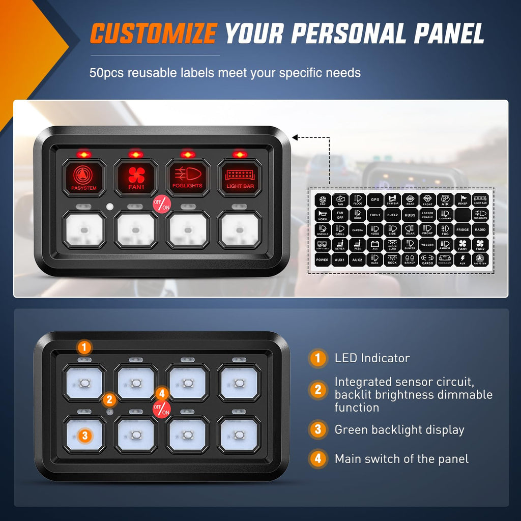 8Gang Multifunction Red Rocker Switch Panel System – Nilight