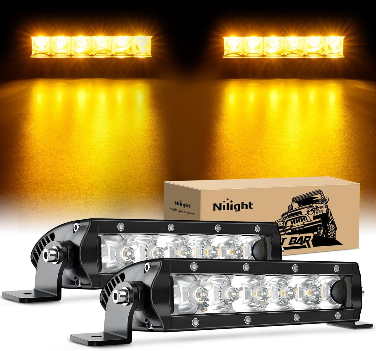 7 Inch 30W Amber White Slim Spot LED Light Bars (Pair) – Nilight