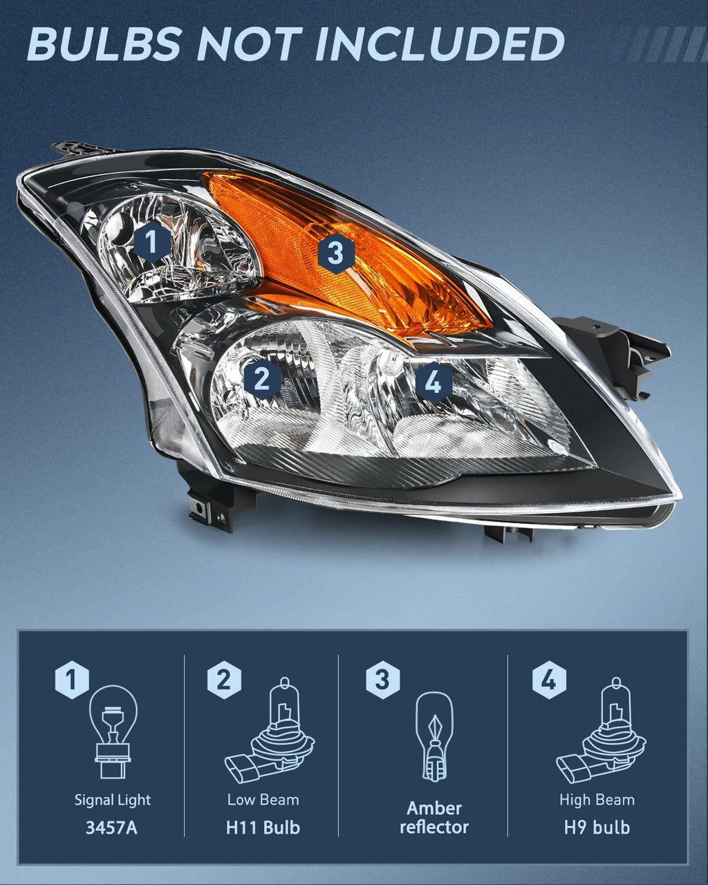 2007-2009 Nissan Altima 4Dr Sedan Headlight Assembly Black Housing Amb ...