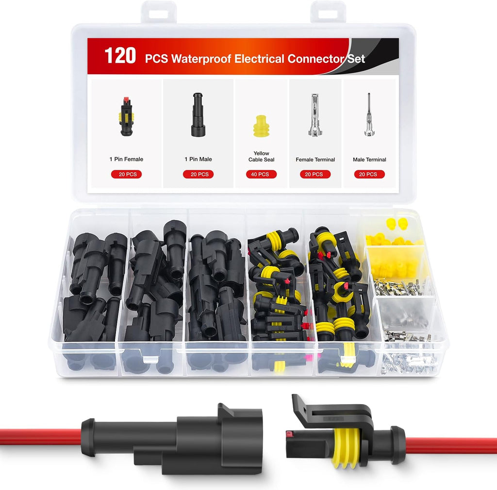 Wiring Harness Kit 120PCS 1 Pin Electrical Connector ‎Plug Male Female ...