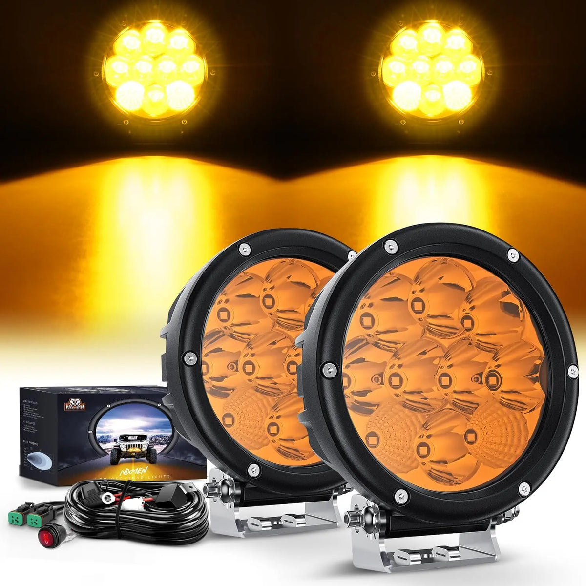 5.7 Inch 50W 5040LM Round Yellow Spot Flood LED Work Lights (Pair ...