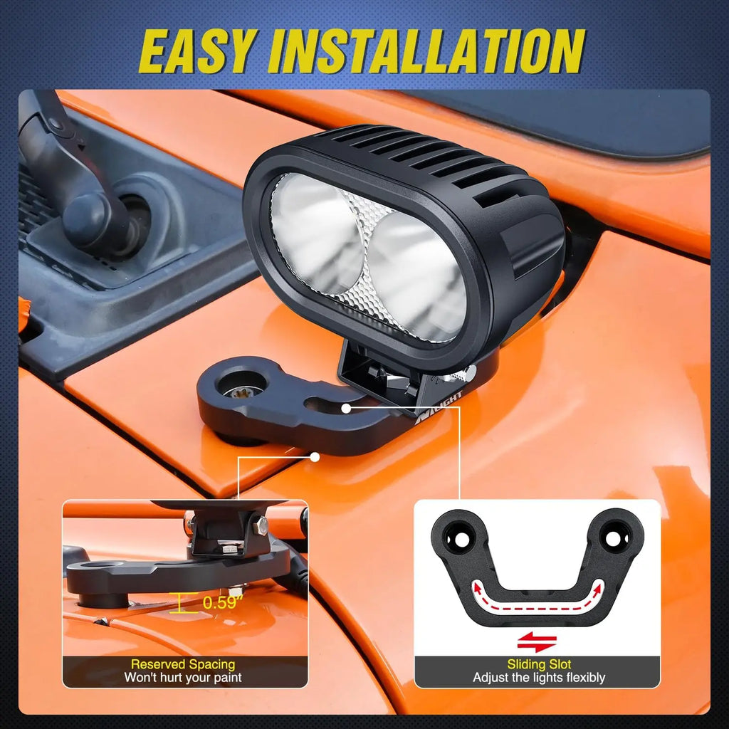 Front A-Pillar Hood Cowl Mounts For 2018-2023 Jeep Wrangler JL/JLU 202 ...