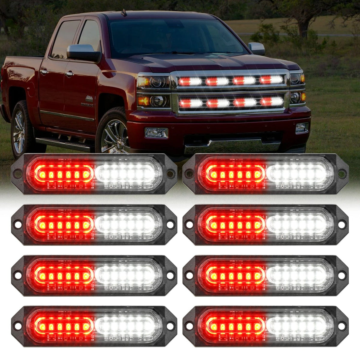8PCS 12LED Red White Emergency Strobe Lights - Nilight