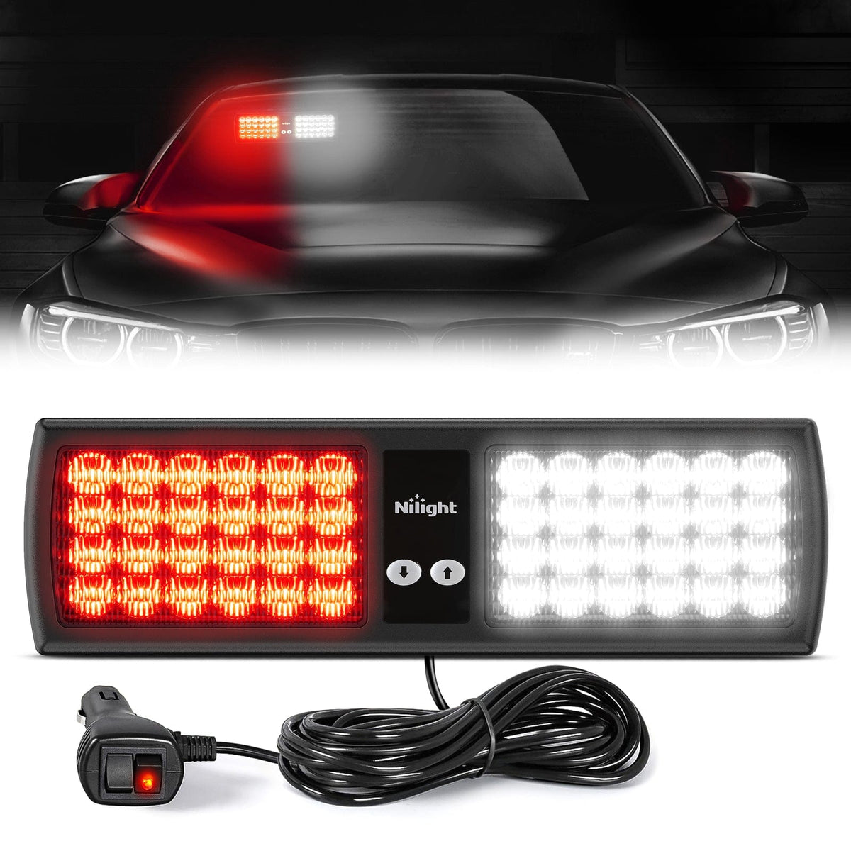 48 LED Red White Emergency Warning Strobe Lights - Nilight