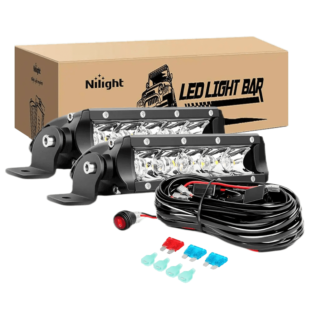 7 Inch 30W Super Slim Spot LED Light Bar Kit (Pair) | 12FT Wire 3Pin S – Nilight