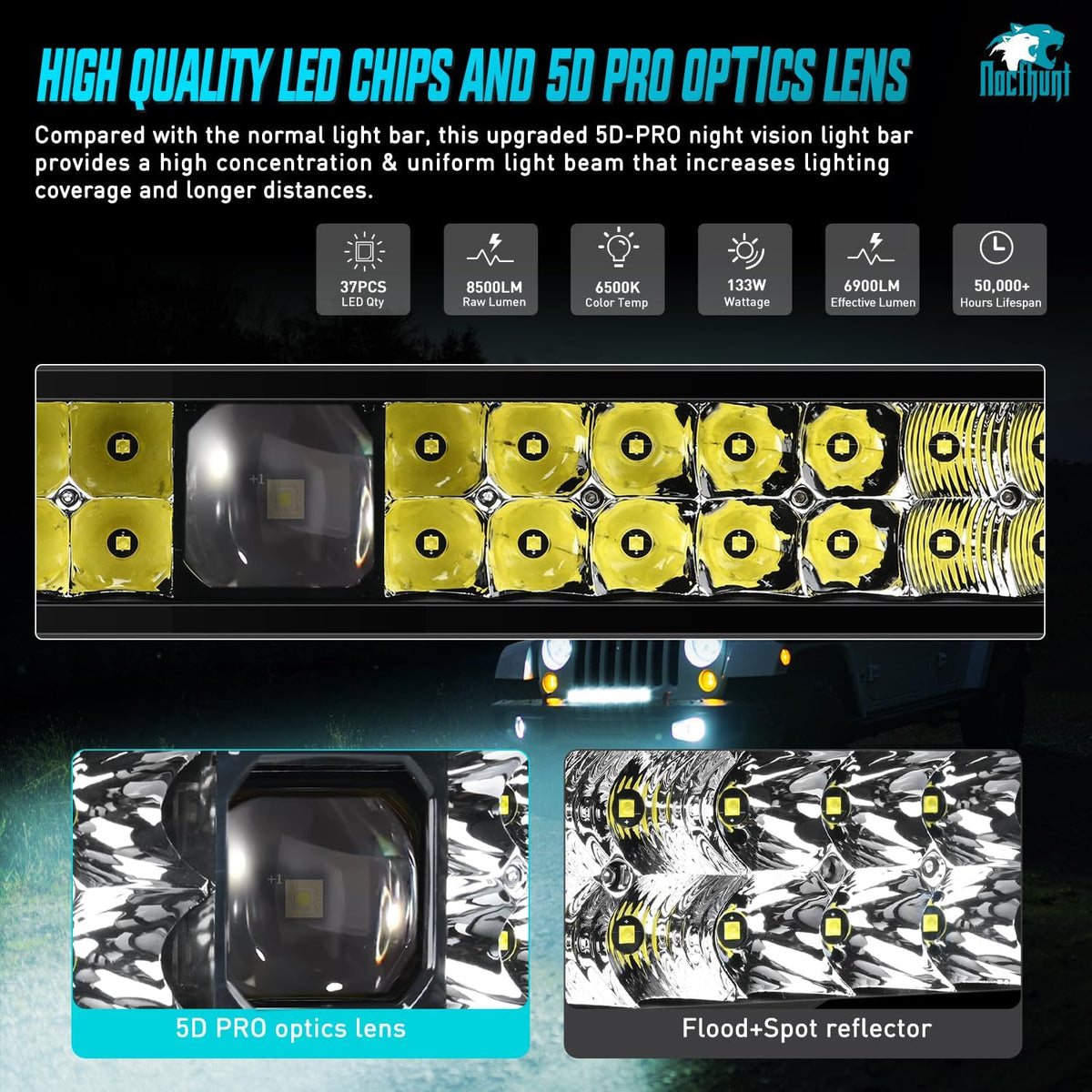 22 Inch 37LED Dual Row Spot Flood Screw-Less Night Vision LED Light Ba ...