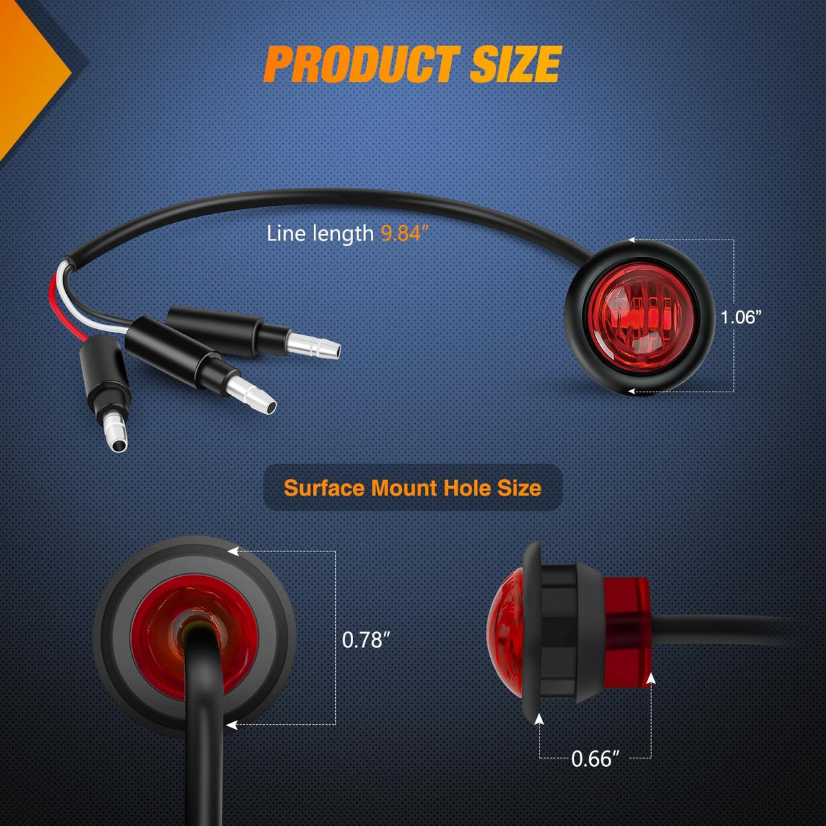 3/4 inch Red Round LED Marker Lights 3 Connectors (10 Pcs) – Nilight