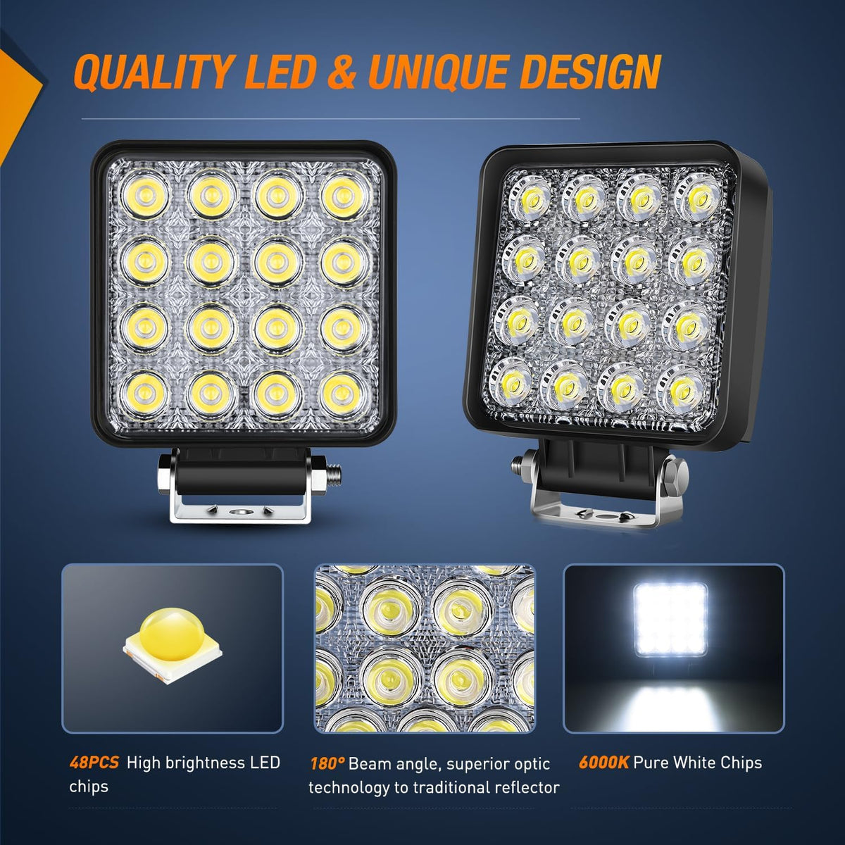 4 Inch 48W Flood Square Led Work Lights (Pair) – Nilight