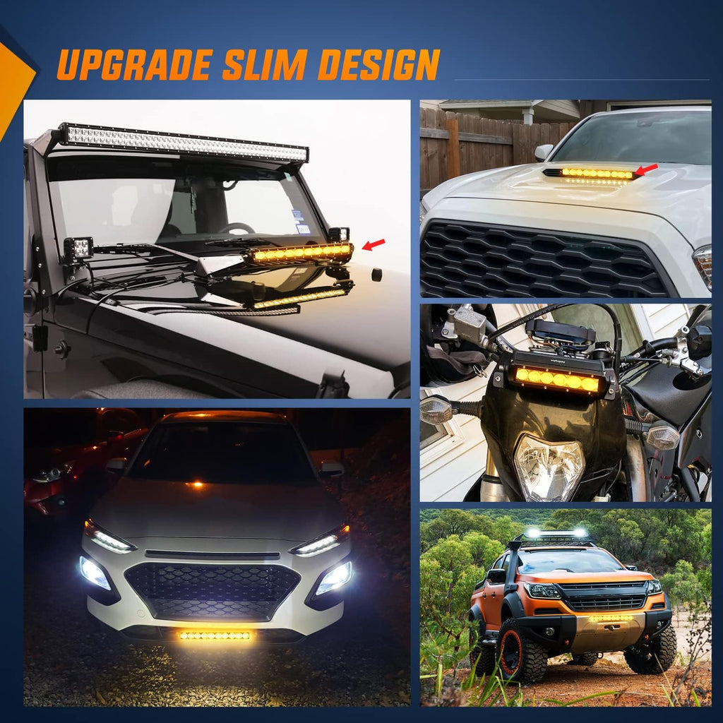 11" 50W Amber Slim Flood Led Light Bar | 2 Style Mounts (Pair) – Nilight