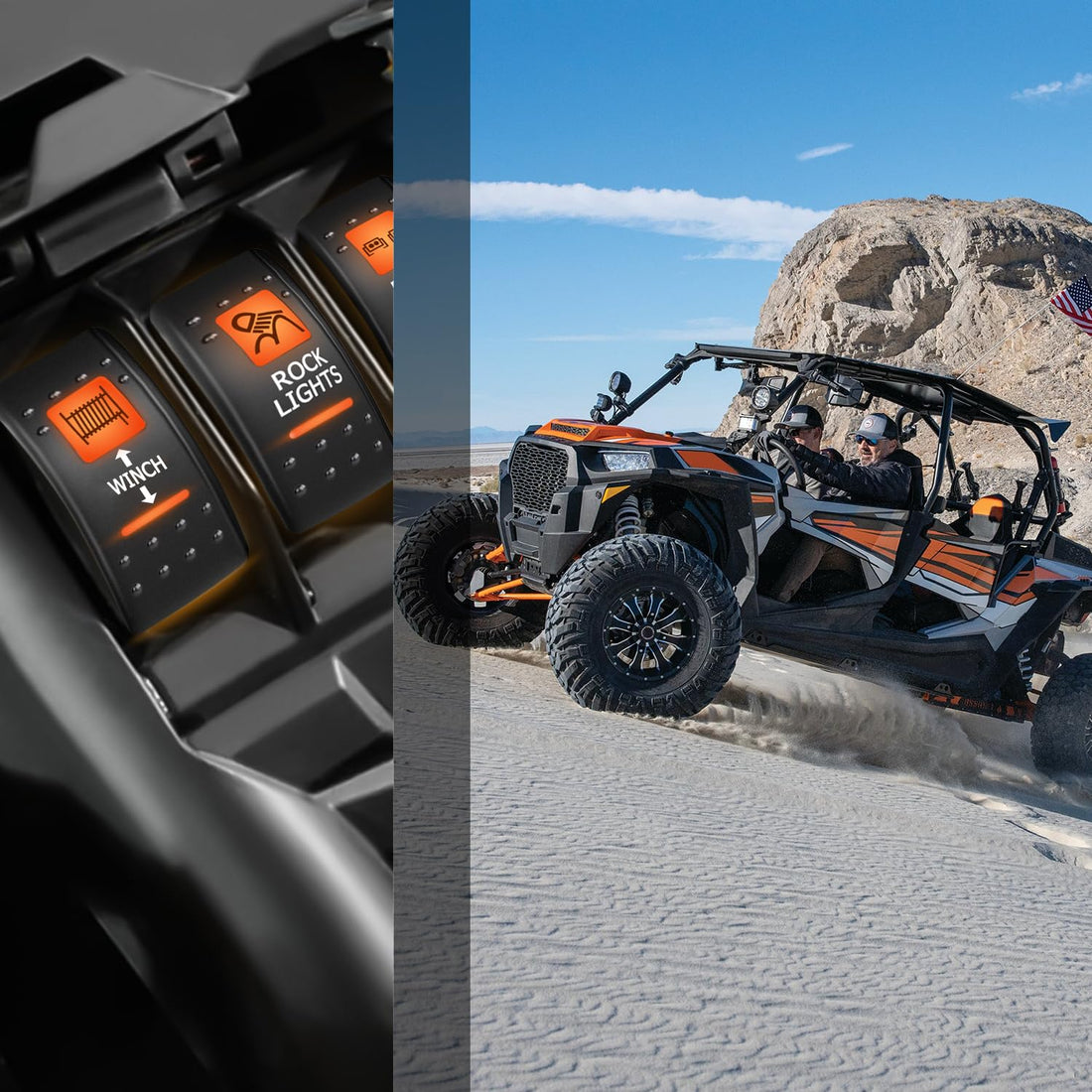 7Pin DPDT On/Off UTV Winch Momentary Rocker Switch Orange Backlit – Nilight