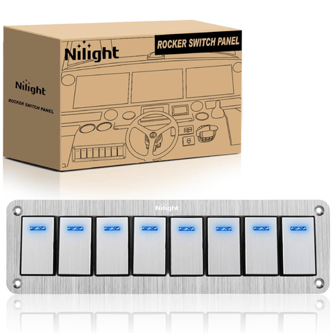 8Gang Aluminum 3Pin ON/Off Blue Led Rocker Switch Panel – Nilight