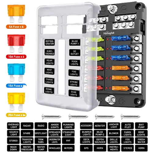 12 Way Fuse Box 12-Way Blade Fuse Box With LED Indicators - 12V/32V ...