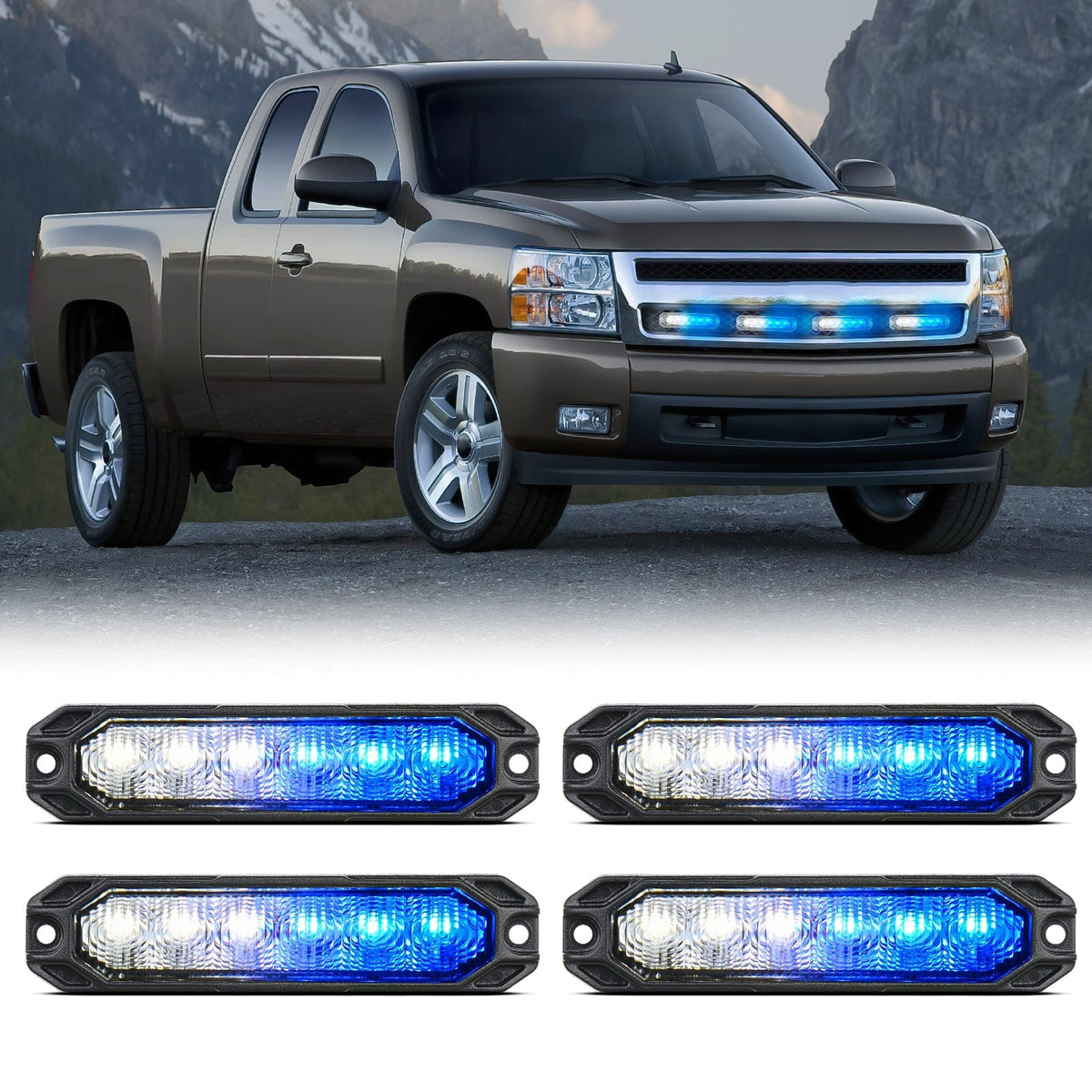 6LED Bule White Surface Mount Flashing Emergency Strobe lights 4 PCS ...