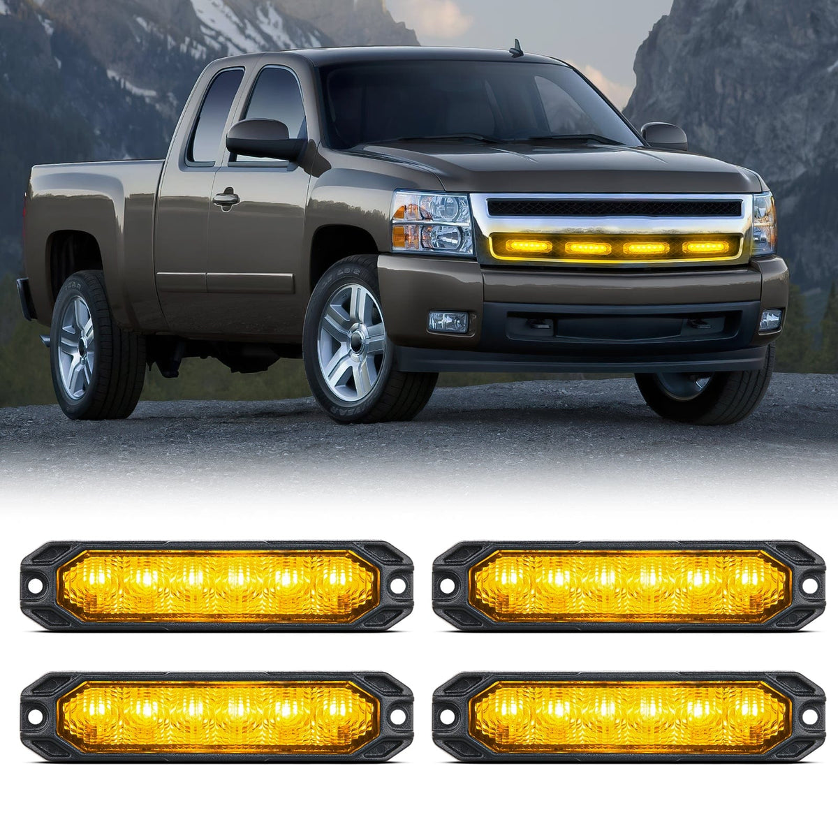6LED Amber Surface Mount Flashing Emergency Strobe lights 4 PCS - – Nilight