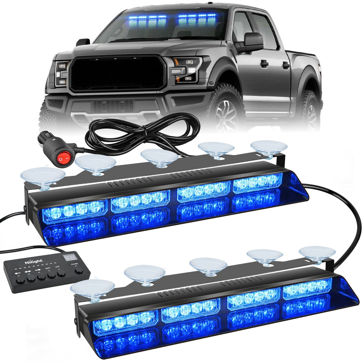 32LED Blue Emergency Dash Strobe Lights with Controller Suction Cups ...