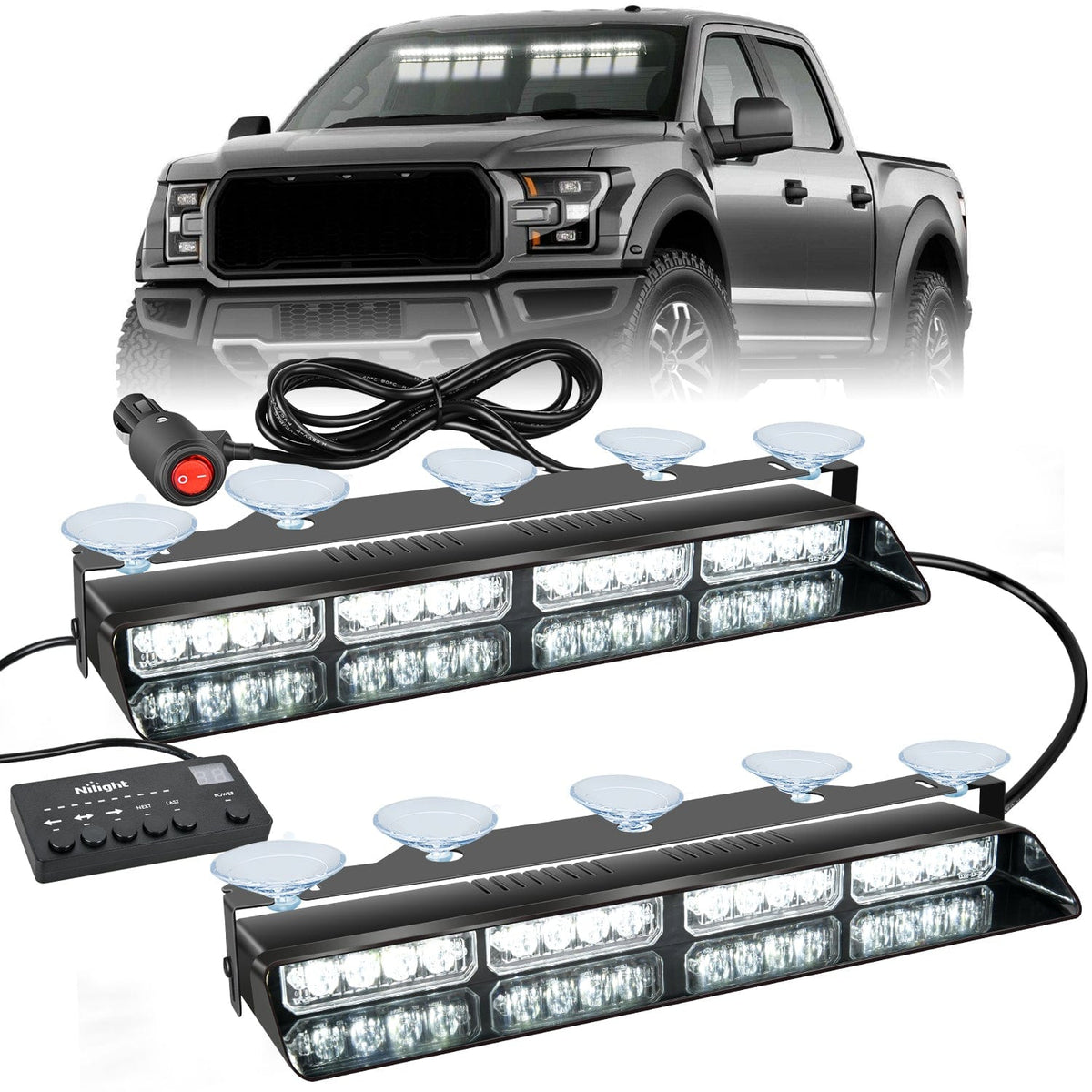 32LED White Emergency Dash Strobe Lights with Controller Suction Cups ...