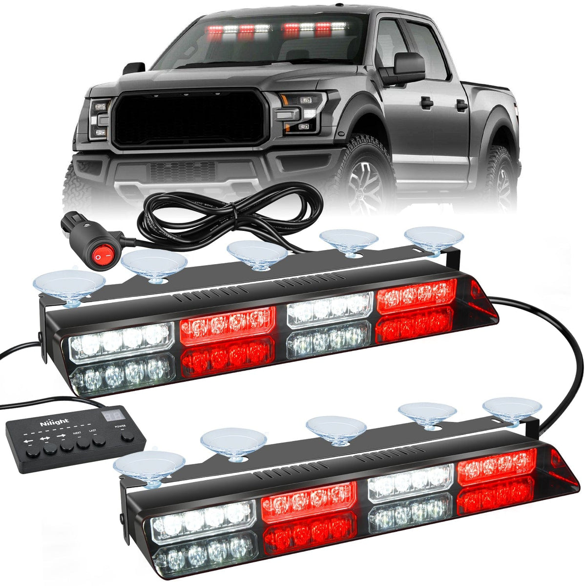 32LED Red White Emergency Dash Strobe Lights with Controller Suction C ...