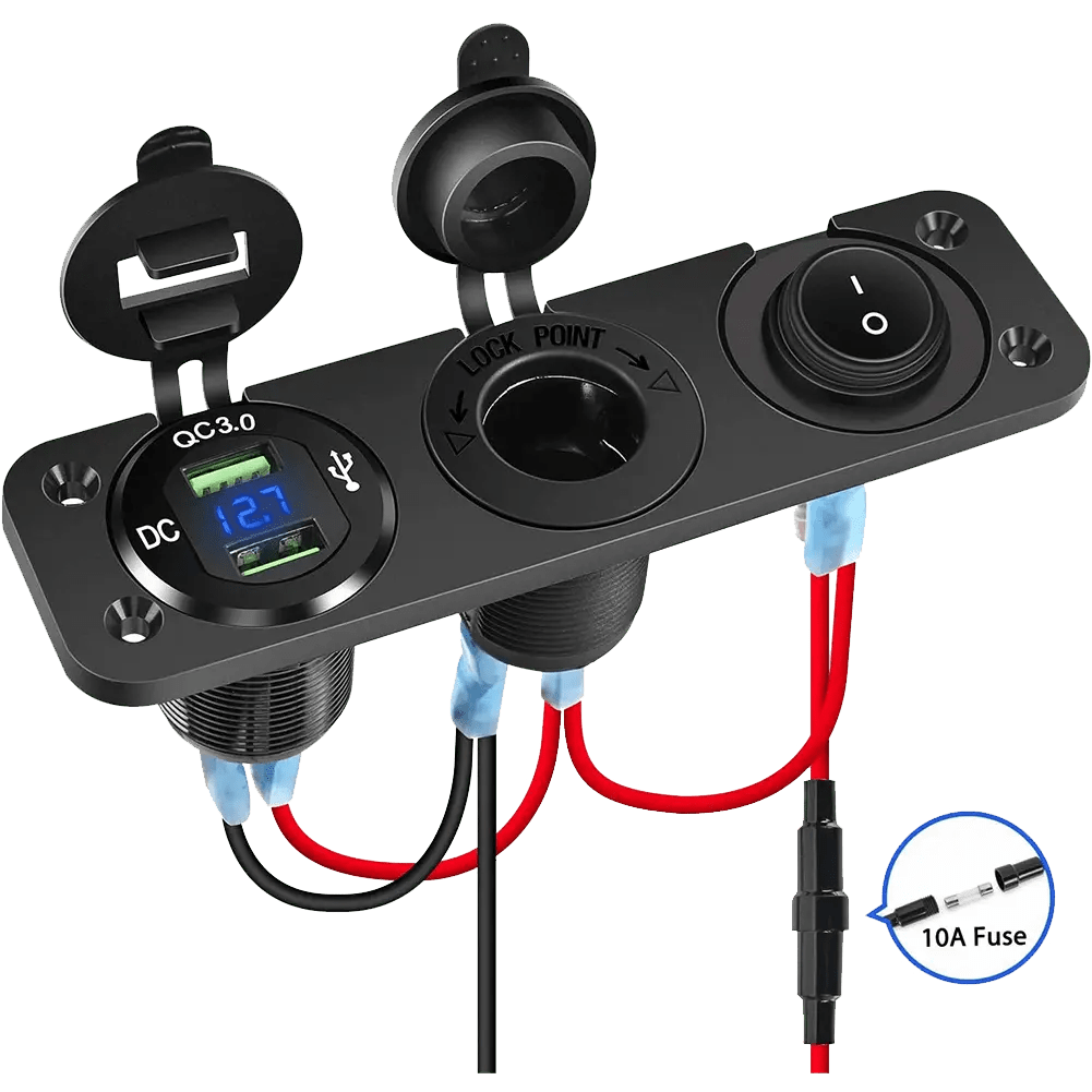 4 in 1 ON/OFF Blue Charger Socket Panel w/ Dual QC 3.0 USB Voltmeter ...