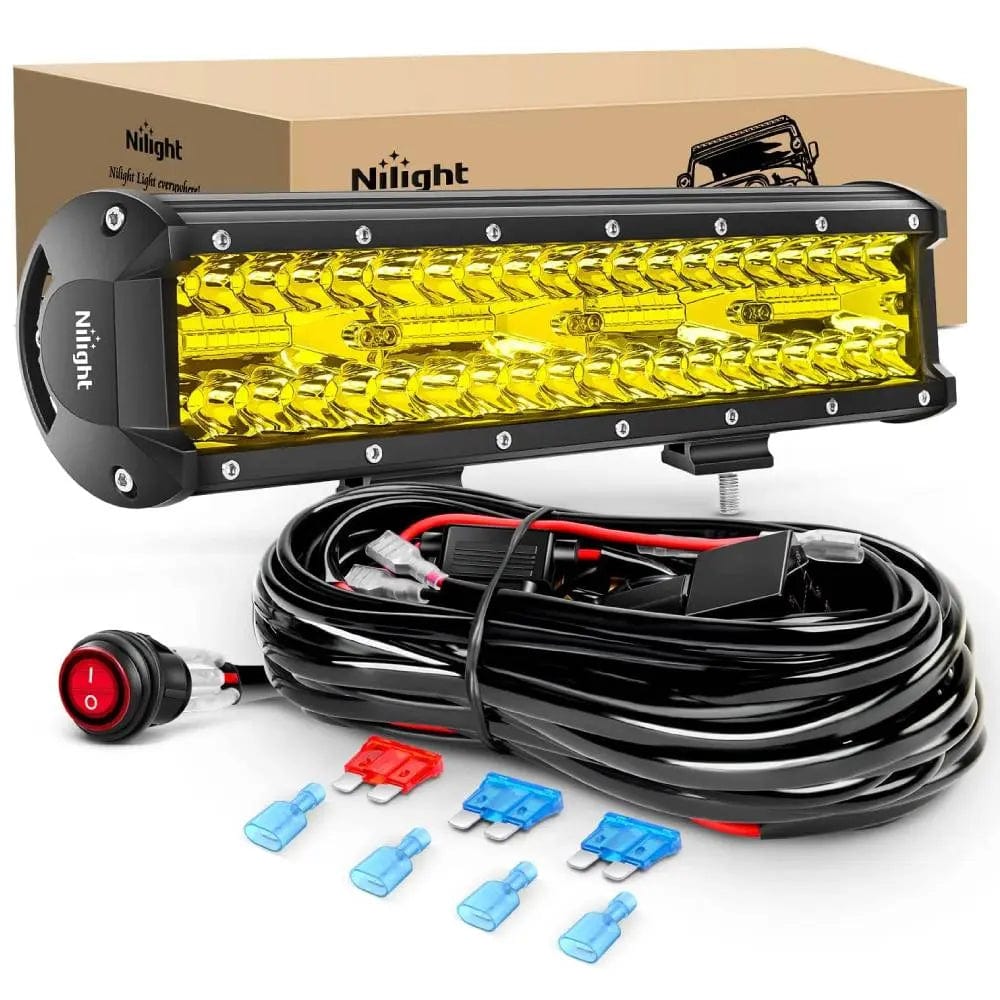 12 Inch 240W Triple Row Spot/Flood Amber LED Light Bar Kit | 16AWG ...