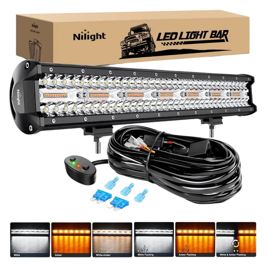 20 Inch 420W Triple Row Amber White Strobe Spot Flood LED Light Bar ...