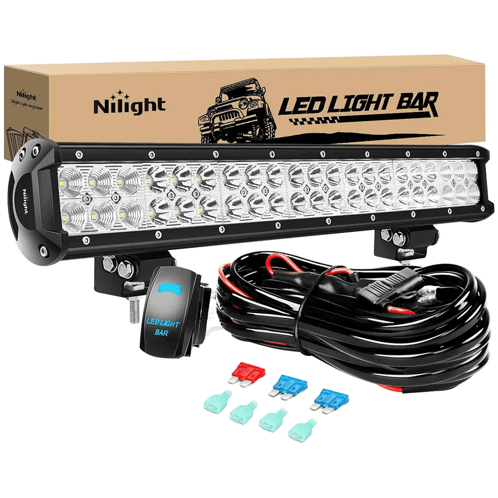 20 Inch 126W Double Row Spot Flood Led Light Bar Kit | 12FT Wire – Nilight