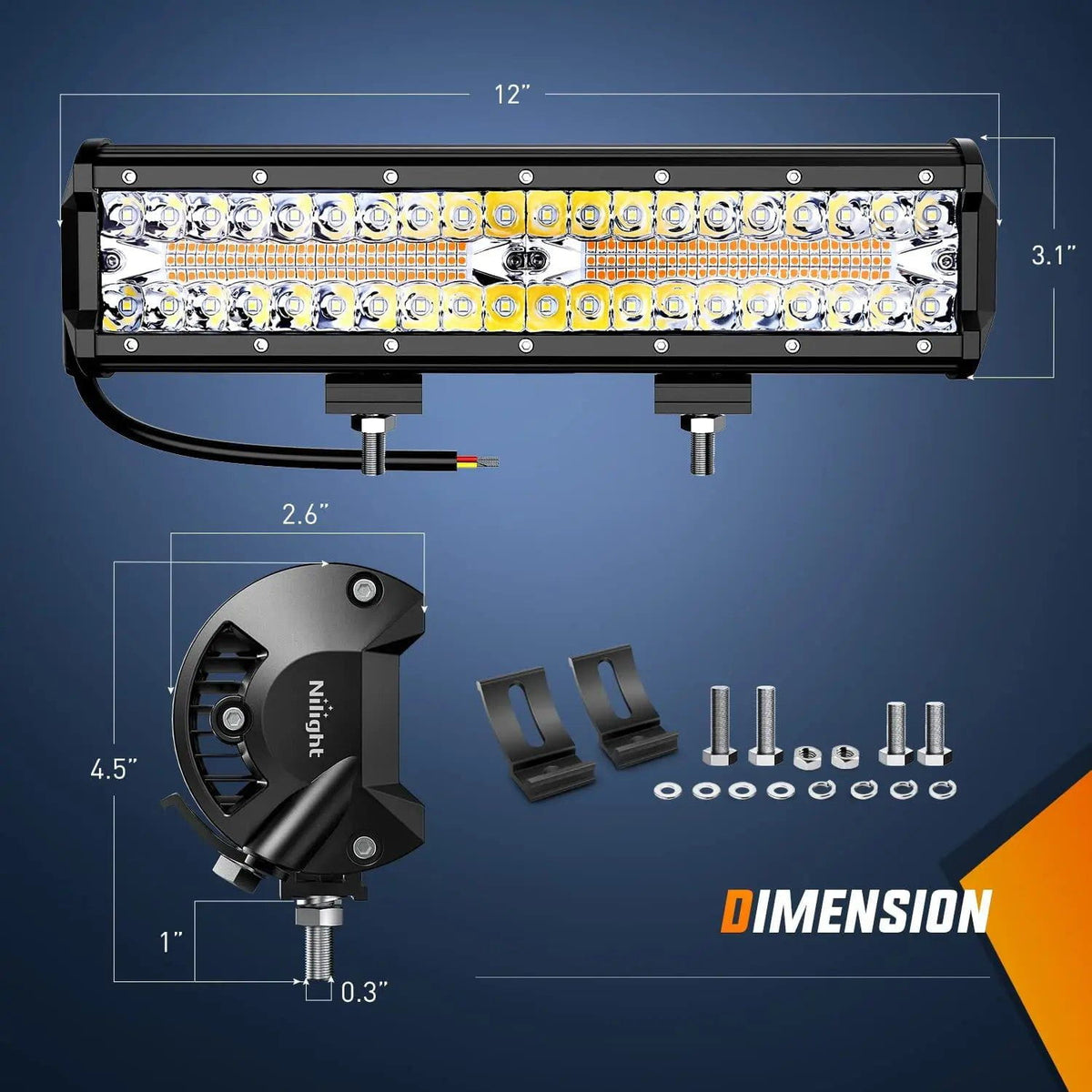 12 Inch 300W Amber White Triple Row Spot/Flood Led Light Bar Kit | 16A ...