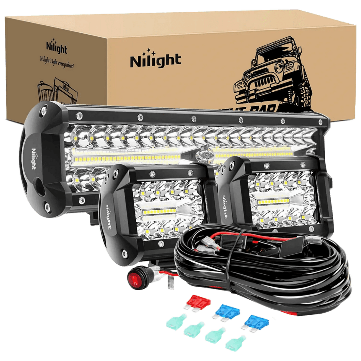 12 Inch 300W Triple Row Spot/Flood Led Light Bar Kit | 4 Inch 60W Led ...