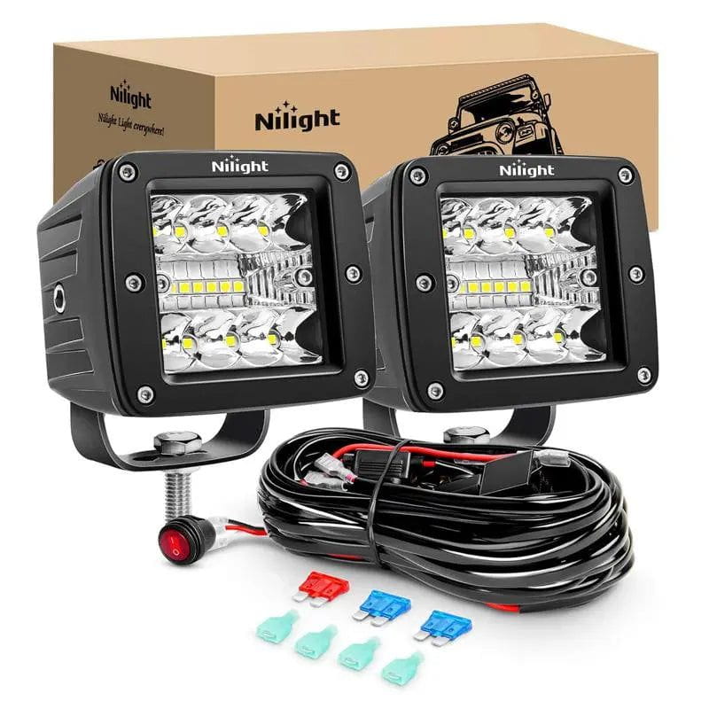 3inch 42W Spot/Flood Square LED Pods (Pair) | 16AWG Wire 3Pin Switch ...