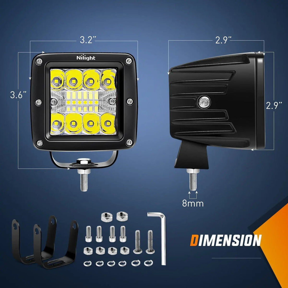 3inch 42W Spot/Flood Square LED Pods (Pair) | 16AWG Wire 3Pin Switch ...