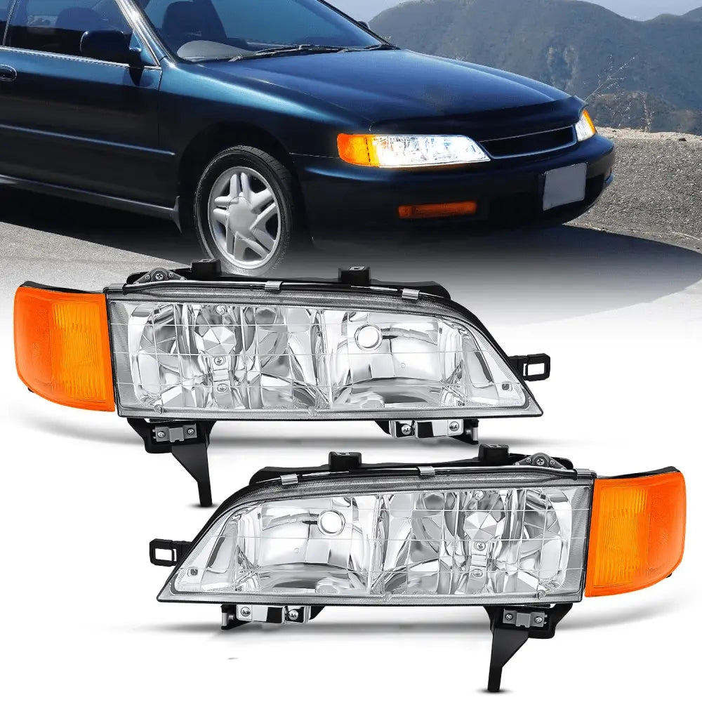 1994-1997 Honda Accord Headlight Assembly Chrome Housing Amber Reflect ...