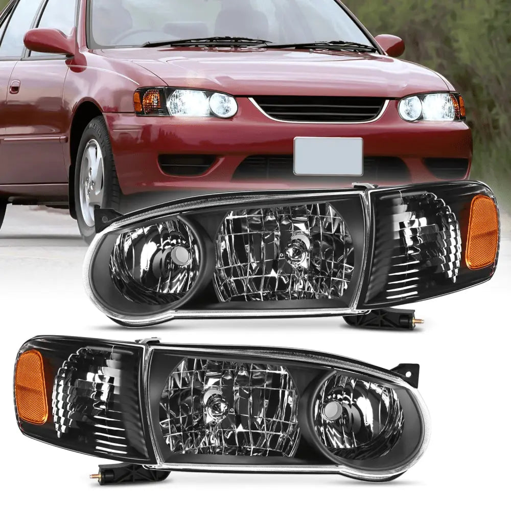 2001 2002 Toyota Corolla Headlight Assembly Black Housing Amber – Nilight