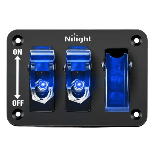 3Gang 3Pin SPST ON/Off Blue Rocker Switch Panel w/ LED Light Flip Cove ...