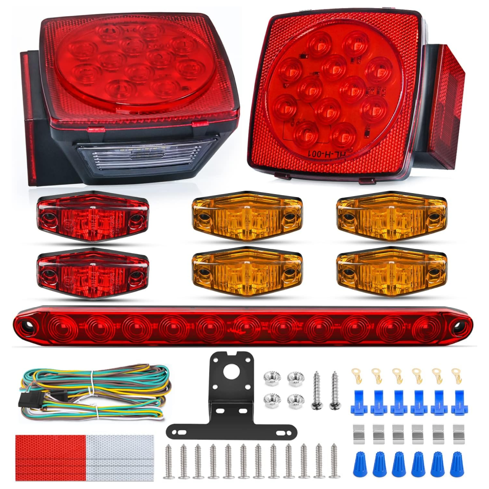 LED Trailer Light Kit Square Stop Turn Tail Light Red Amber Side Marke ...