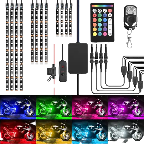 Motorcycle RGB Dual RF Remote Control LED Strip Lights 12PCS - Nilight